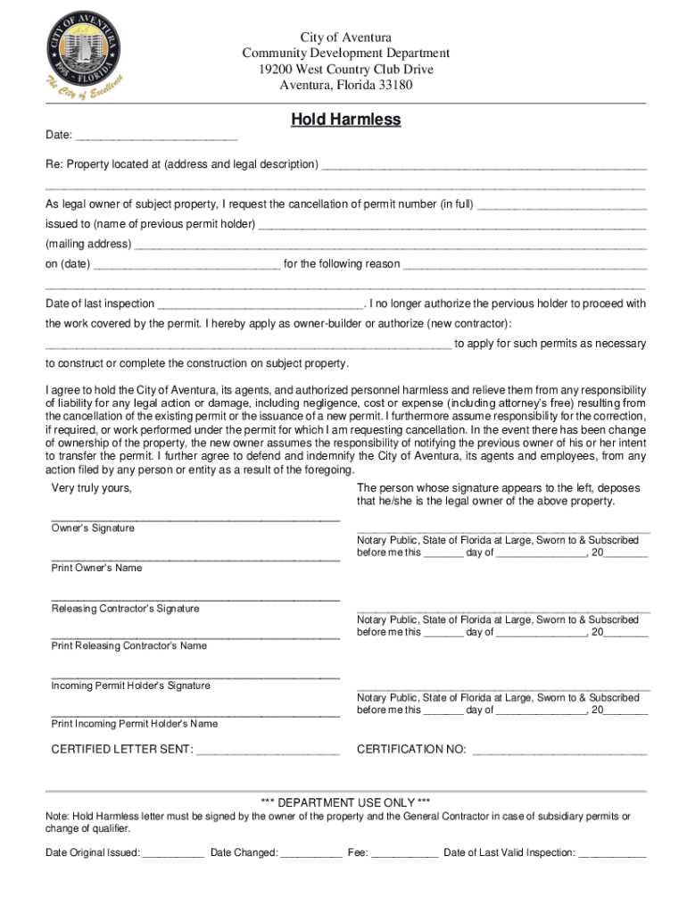 Fillable Online Hold Harmless Form Fax Email Print - pdfFiller