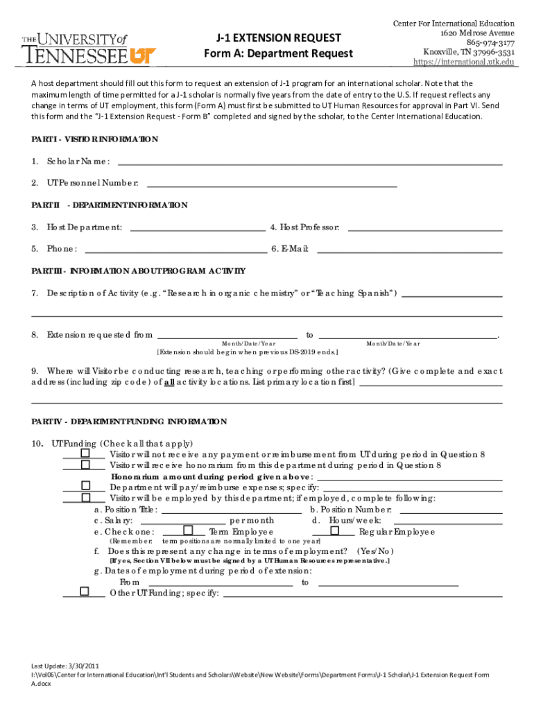 Fillable Online international utk J-1 Extension Request Form A Fax ...