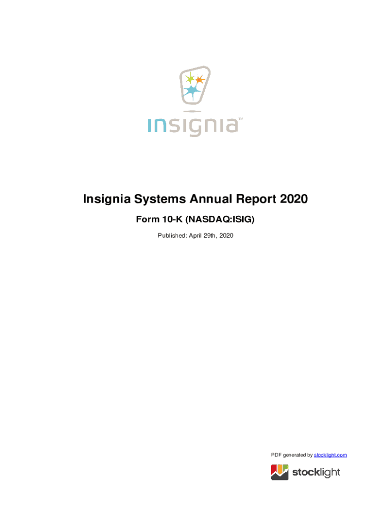 Fillable Online FORM 10-K INSIGNIA SYSTEMS INC/MN - AnnualReports.com ...