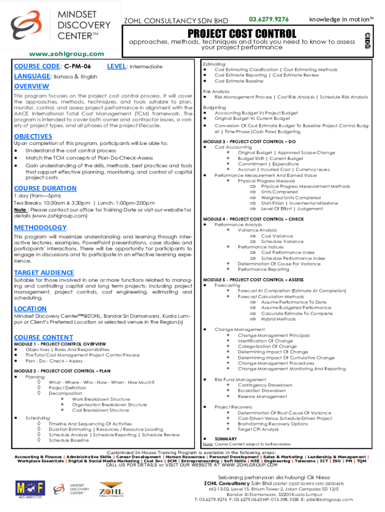 Fillable Online PROJECT COST CONTROL - cims CIDB Fax Email Print ...