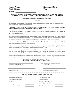 Fillable Online This form must be presented to the TTUHSC Bursars ...