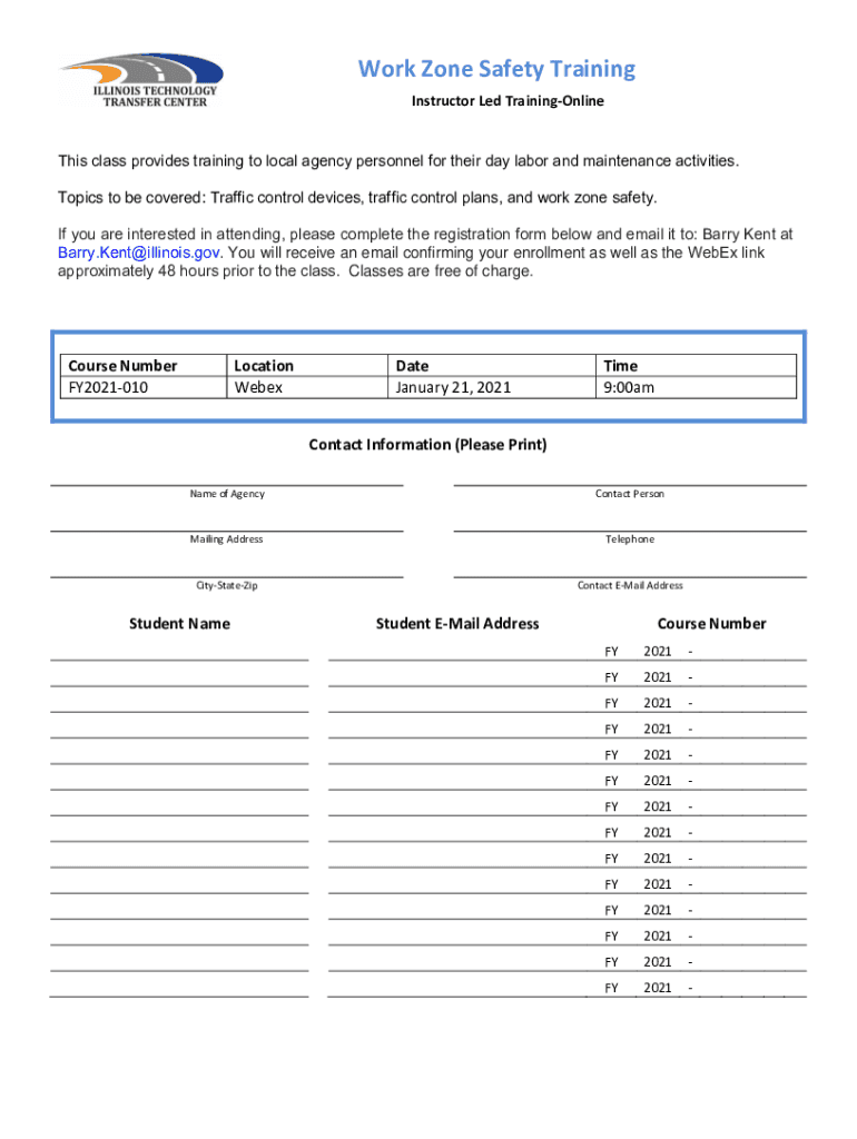 Fillable Online Evaluation and Preparation for Future Work Zone Safety ...