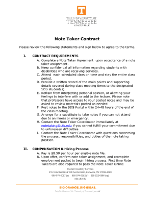 Fillable Online Note Taker Contract - Student Disability Services Fax ...
