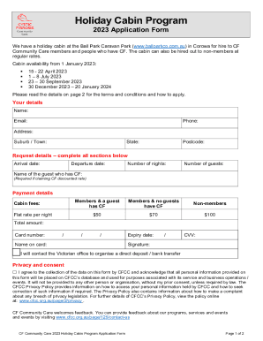 Fillable Online Holiday Cabin Program - 2023 Application Form Fax Email ...