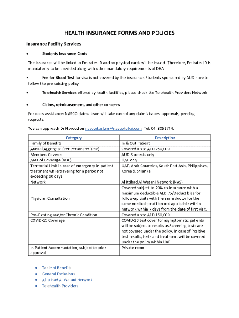 Fillable Online HEALTH INSURANCE FORMS AND POLICIES Fax Email Print ...