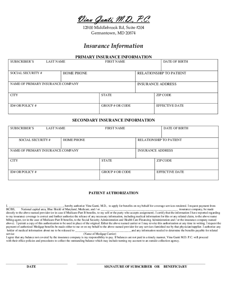 Fillable Online Dr. Vinu Ganti, MDInternal Medicine - Adventist ...