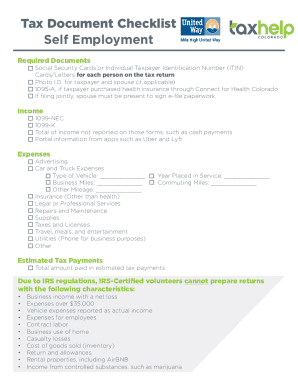Fillable Online Tax Document Checklist Self Employment Fax Email Print - pdfFiller