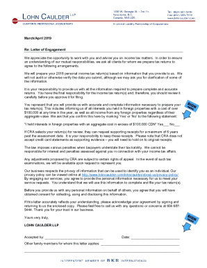 Fillable Online TAX ENGAGEMENT LETTER TAX YEAR 2019 Dear Client Fax ...