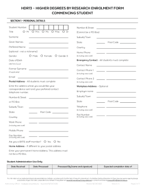 Fillable Online HIGHER DEGREES BY RESEARCH ENROLMENT FORM Fax Email ...