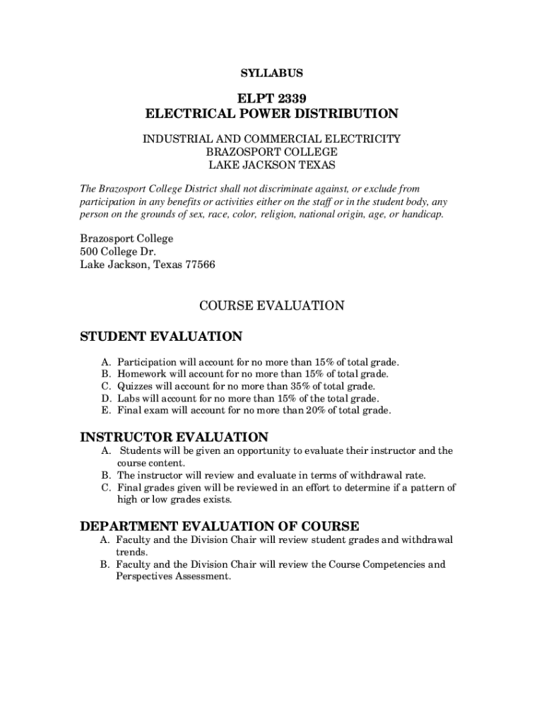 Fillable Online ELPT 2339 ELECTRICAL POWER DISTRIBUTION COURSE ... Fax ...
