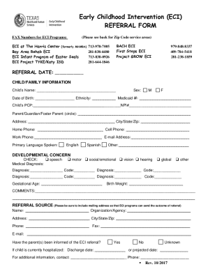 Fillable Online Early Childhood Intervention (ECI) REFERRAL FORM Fax Email Print - pdfFiller