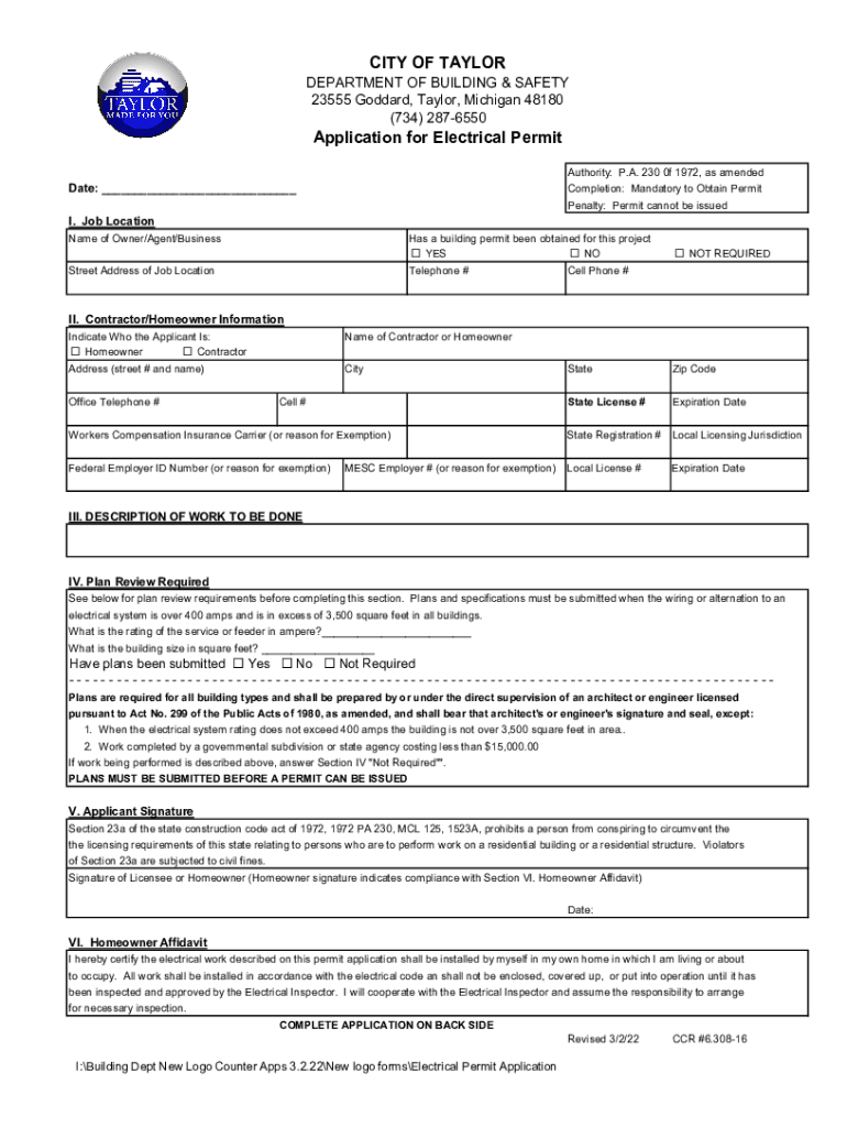 Fillable Online Building Department - Form CenterTaylor, MICivicEngage Fax Email Print - pdfFiller