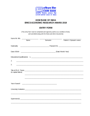 Fillable Online exim bank of india brics economic research award 2019 ...