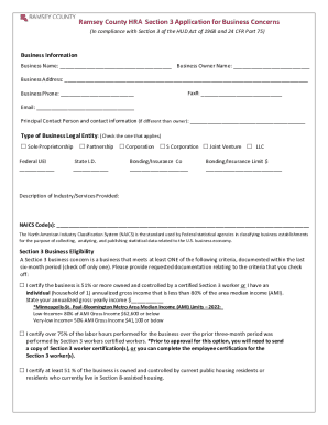 Fillable Online Ramsey County HRA Section 3 Application for Business ...