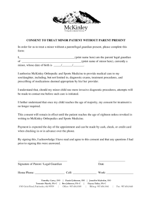 Fillable Online consent to treat minor patient without parent present Fax Email Print - pdfFiller