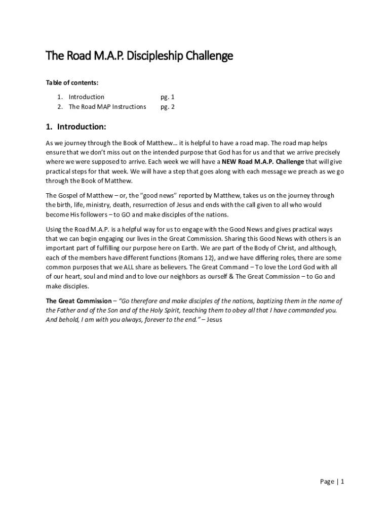 Fillable Online The Road M.A.P. Discipleship Challenge - Southland ...