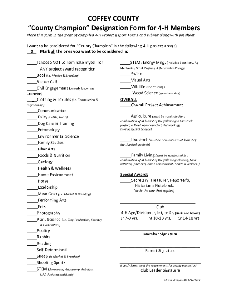 Fillable Online The 4-H'er receives project evaluation self-designation form (4 ... Fax Email ...