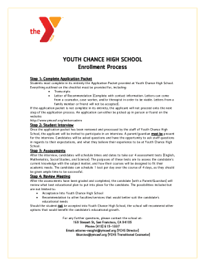Fillable Online YOUTH CHANCE HIGH SCHOOL Enrollment Process - YMCA SF ...