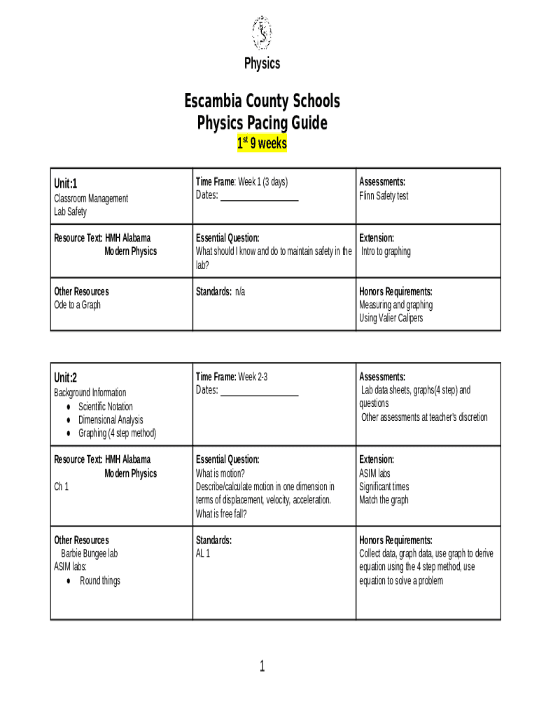 Physics Pacing Guide - images - images pcmac Doc Template | pdfFiller