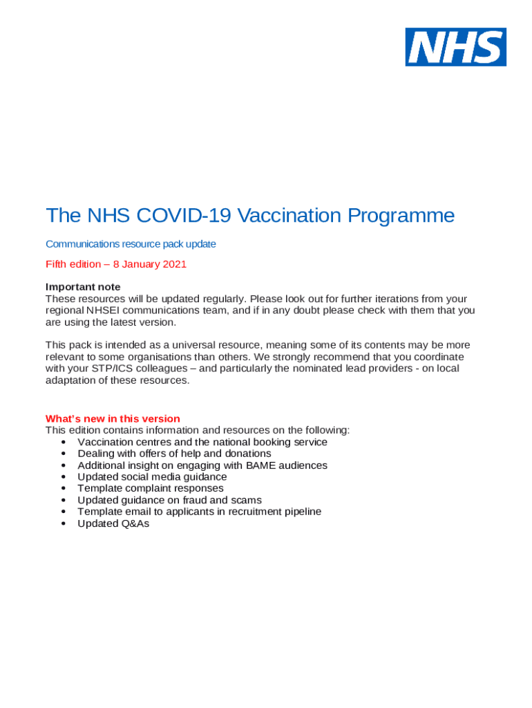 The NHS COVID-19 Vaccination Programme Doc Template | pdfFiller