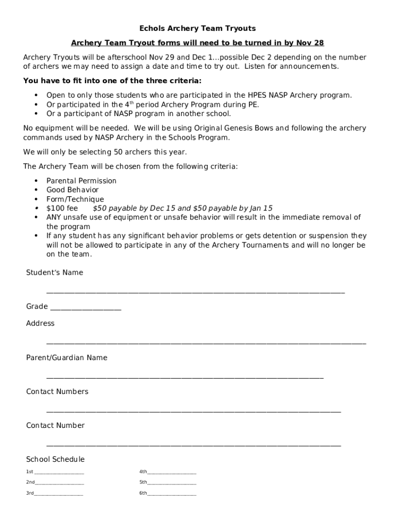 PHS Archery Club 4th Annual Archery Clinic October 1 and 22 ... Doc ...