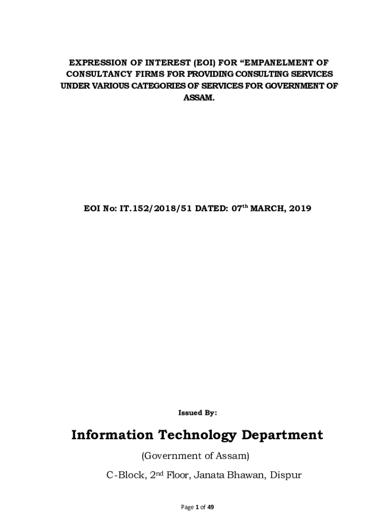 Fillable Online EXPRESSION OF INTEREST (EOI) FOR EMPANELMENT OF Fax ...