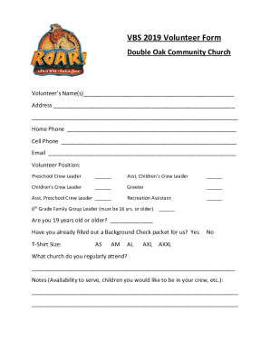 Fillable Online VBS VOLUNTEER FORMAdult and Youth Fax Email Print ...