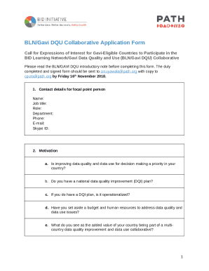 BLN/Gavi DQU Collaborative Application Doc Template | pdfFiller