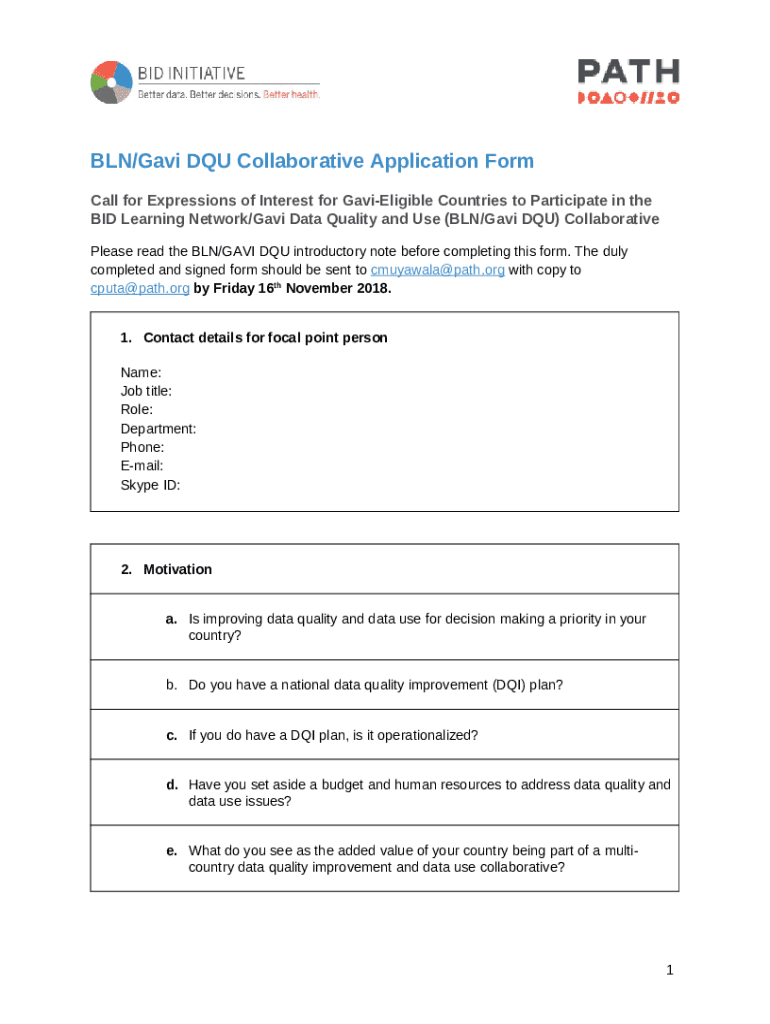 BLN/Gavi DQU Collaborative Application Doc Template | pdfFiller