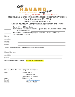 Salsa Showdown Registration Doc Template | pdfFiller