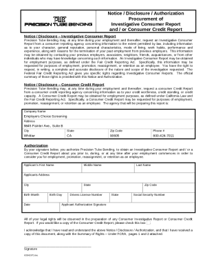 disclosure of intent to obtain consumer report Doc Template | pdfFiller