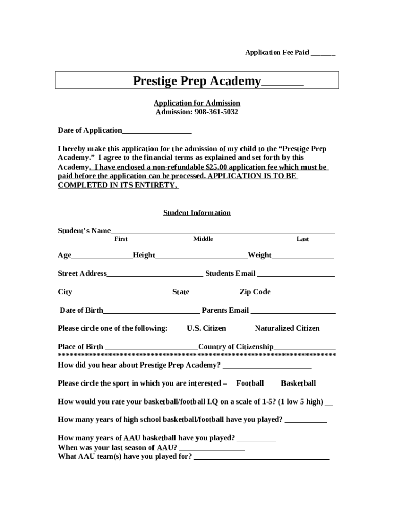 Prestige Prep Sports Academy Doc Template | pdfFiller