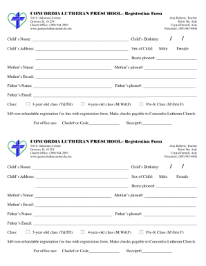 Fillable Online Concordia Lutheran PreschOOL - Registration Form Fax ...