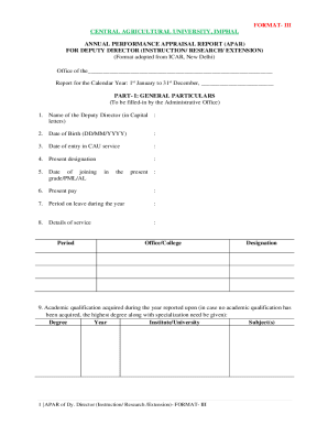 Fillable Online Revision of Proforma for Annual Performance Appraisal ...