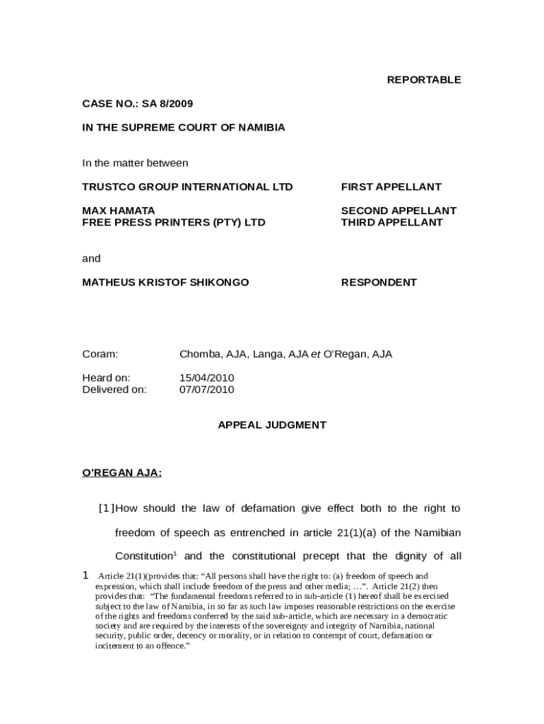 Free Press of Namibia (Pty) Ltd and Others v Nyandoro (SA 32 ... Doc ...