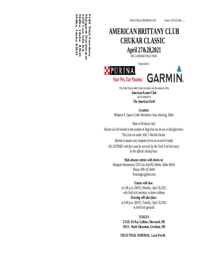 Retriever Field Trial Application - American Kennel Club Doc Template ...