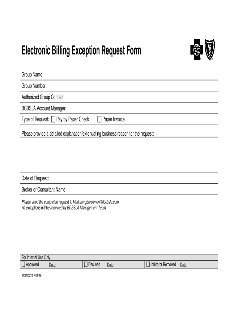 Fillable Online Electronic Billing Exception Request Form - Employers Fax Email Print - pdfFiller