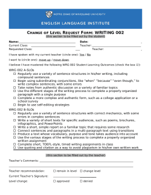 Change of Level Request : WRITING 002 Doc Template | pdfFiller