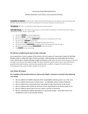 Fillable Online Community Chapel Worship Ministry Mission Statement ...