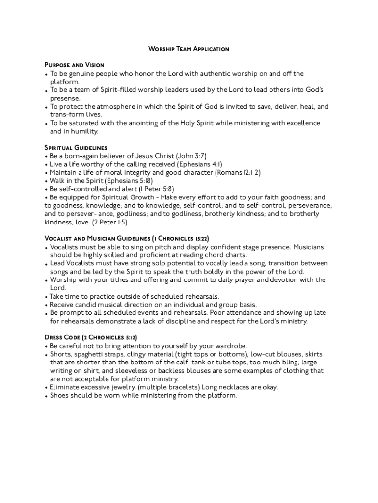 Fillable Online Worship Team Application - Latitude Church Fax Email Print - pdfFiller