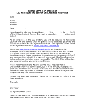 SAMPLE LETTER OF OFFER FOR Doc Template | pdfFiller