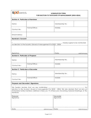 Fillable Online NOMINATION FORM FOR ELECTION TO THE BOARD ... - SPD Fax ...