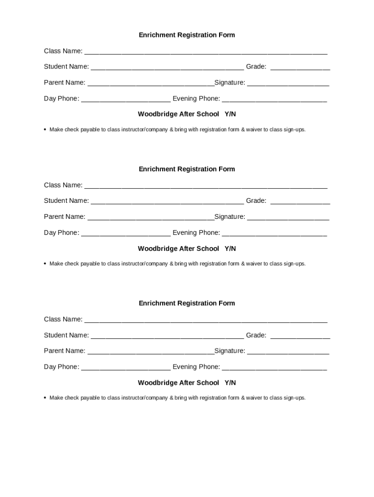 ENRICHMENT REGISTRATION Class Name Doc Template | pdfFiller