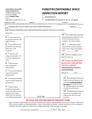 Fillable Online Inspection Program - Defensible Space - Tahoe Donner ...