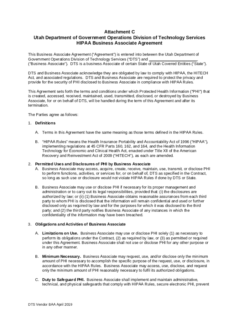 HIPAA Business Associate Agreement sample - Laney Kay - dts utah Doc ...