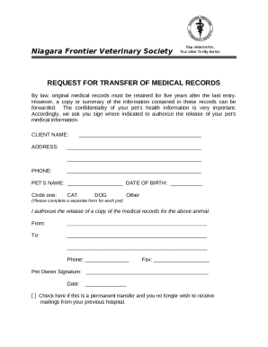 REQUEST FOR TRANSFER OF MEDICAL RECORDS Doc Template | pdfFiller