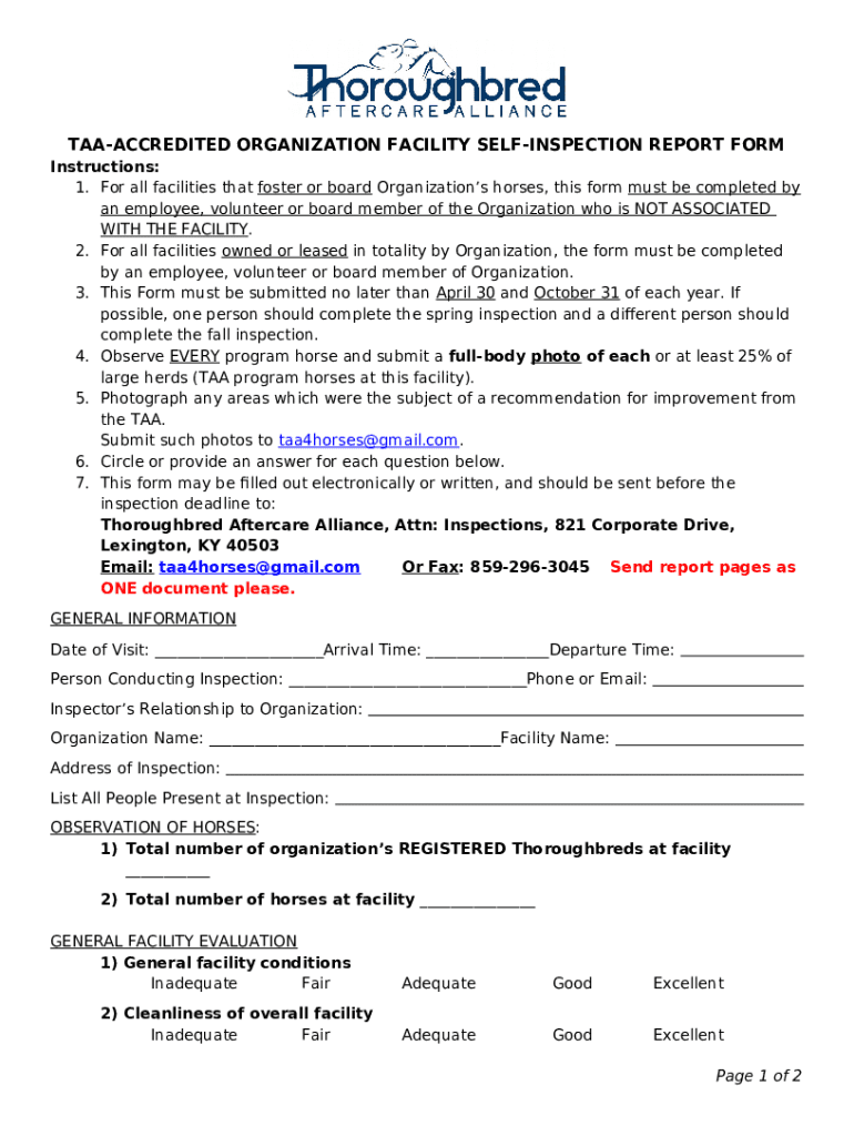 TAA Facility Self-Inspection Report Doc Template | pdfFiller