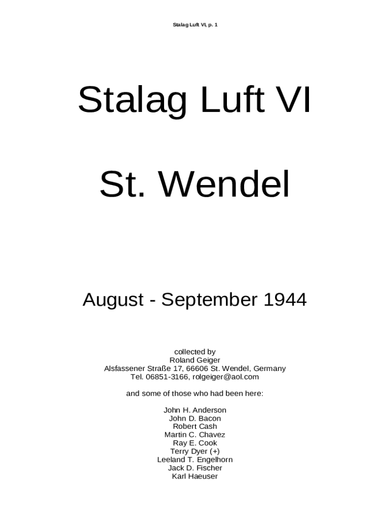 Stalag Luft VI St. Wendel Doc Template | pdfFiller