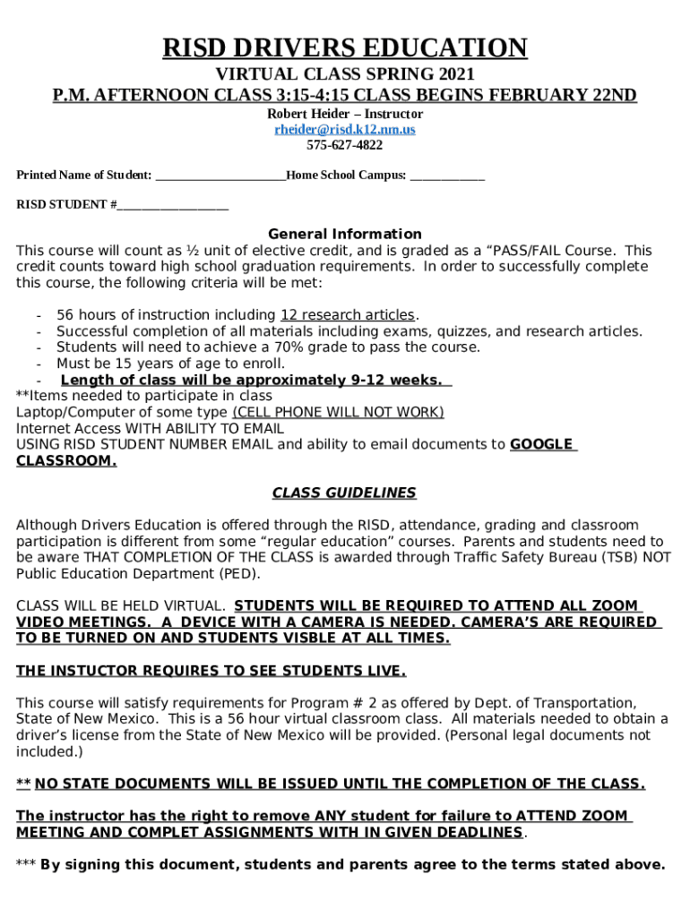 DRIVERS EDUCATION Doc Template | pdfFiller