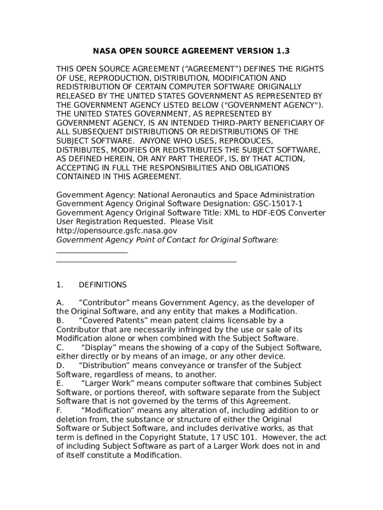 nasa open source agreement version 1.3 - opensource gsfc nasa Doc ...